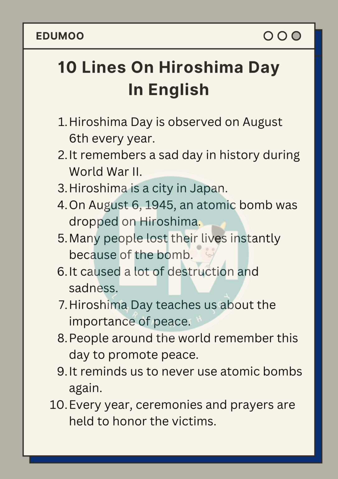 10 Lines On Hiroshima Day In English