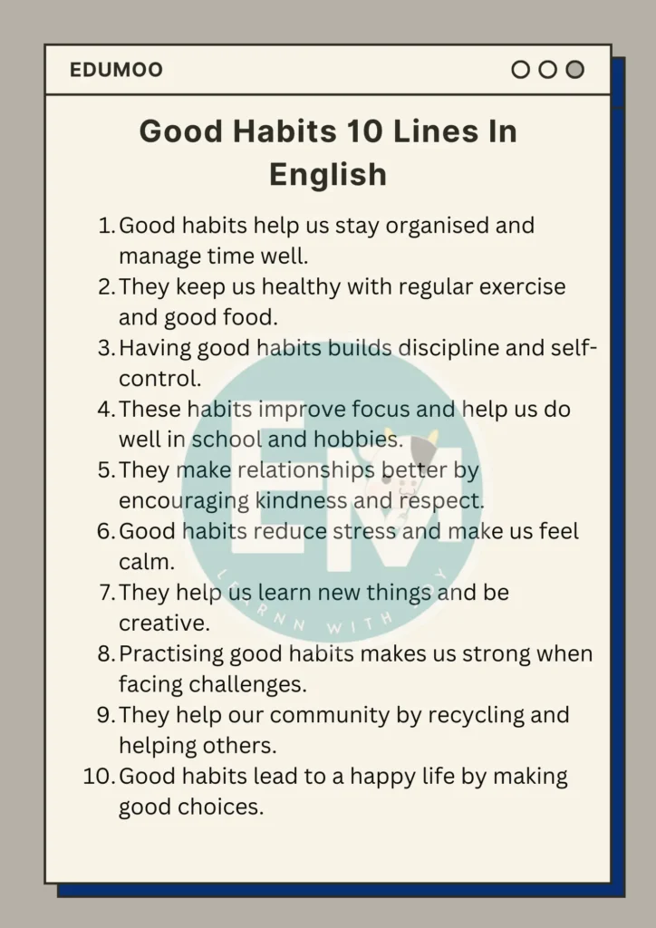 Good Habits 10 Lines In English Good Habits 10 Lines In English