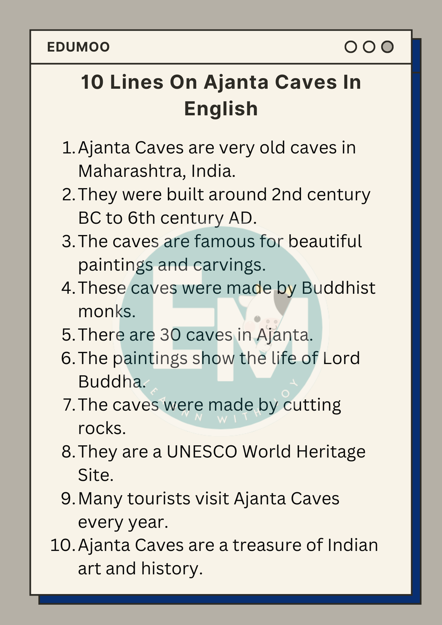 10 Lines On Ajanta Caves In English