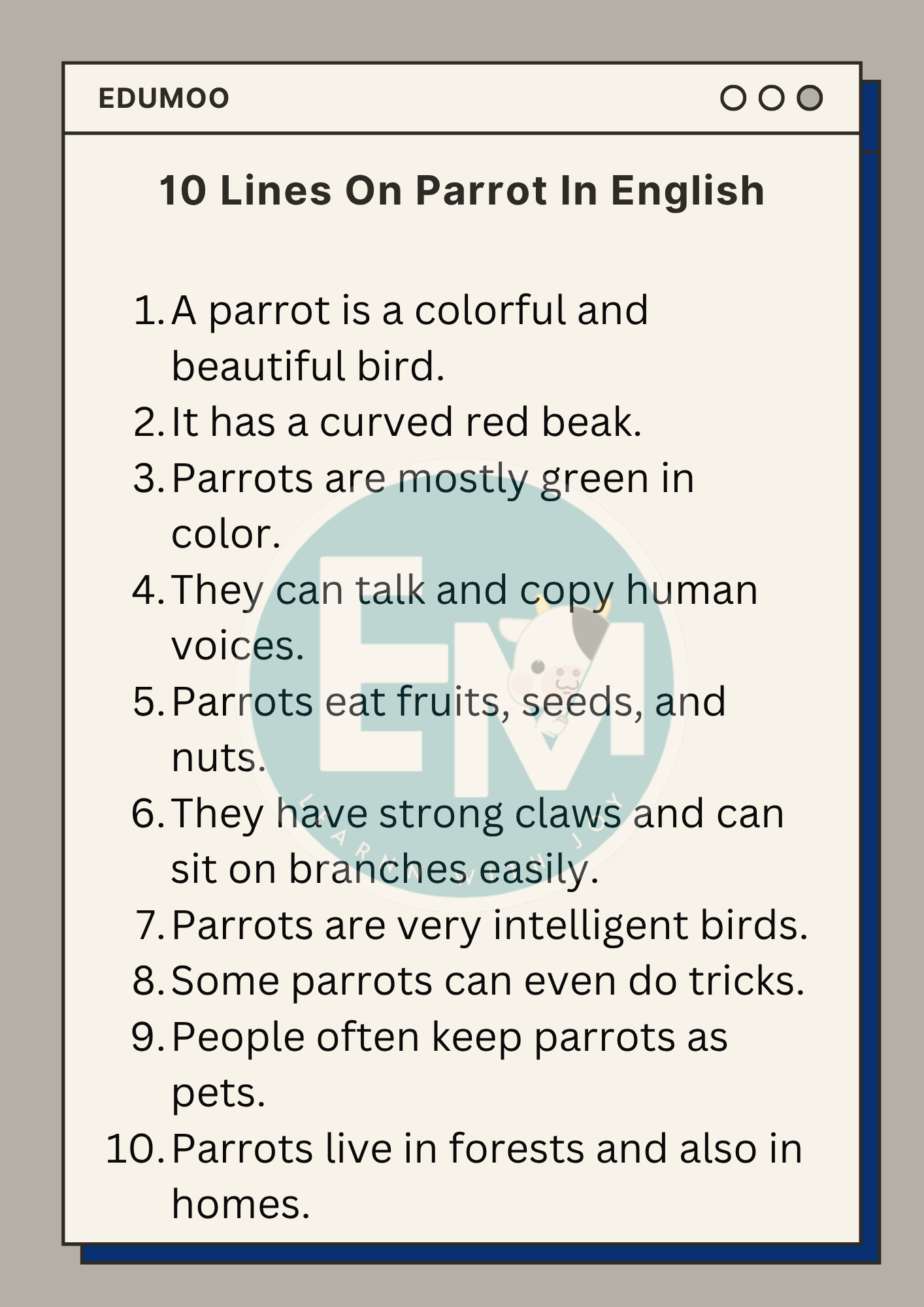 10 Lines On Parrot In English