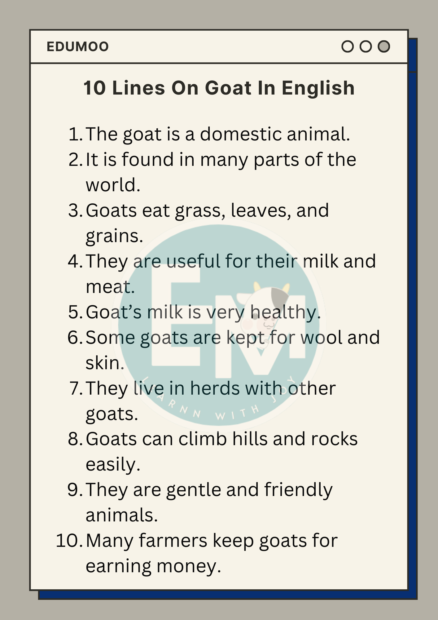 10 Lines On Goat In English