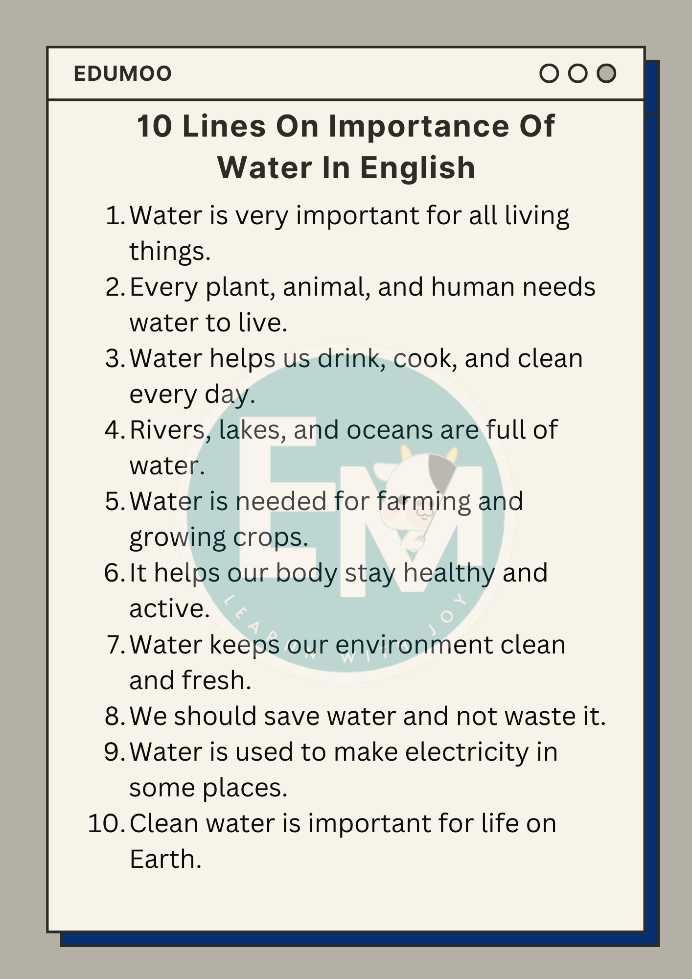 10 Lines On Importance Of Water In English