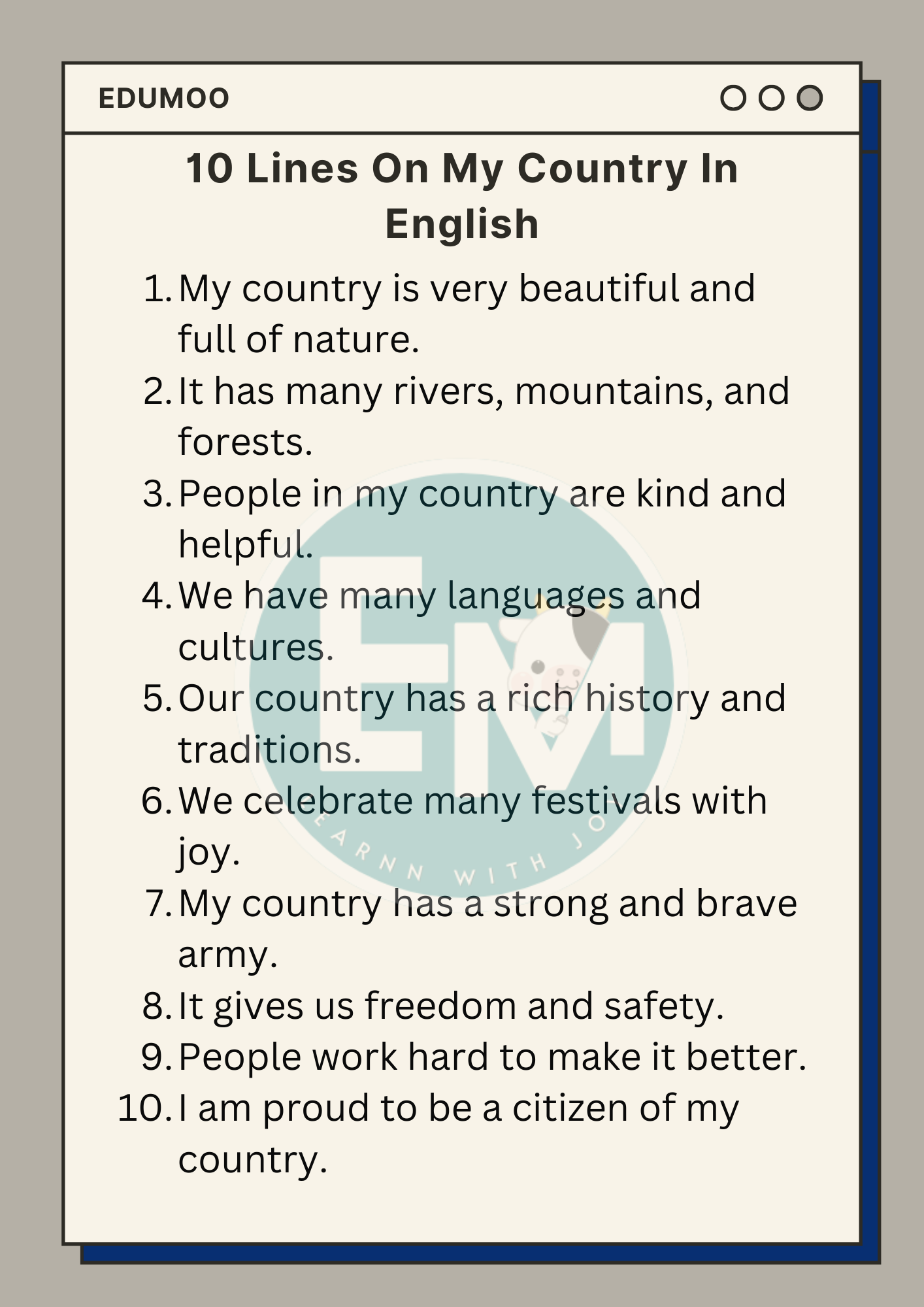 10 Lines On My Country In English