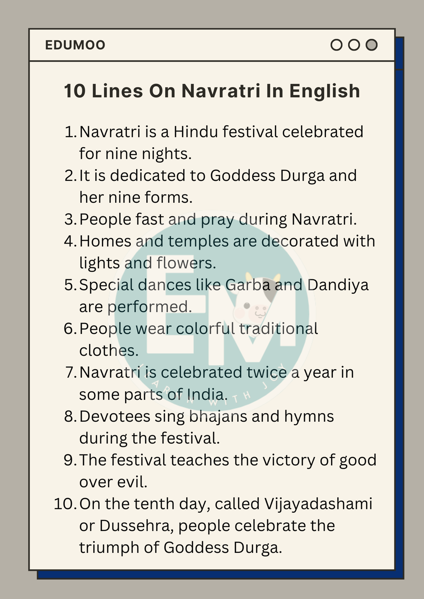 10 Lines On Navratri In English