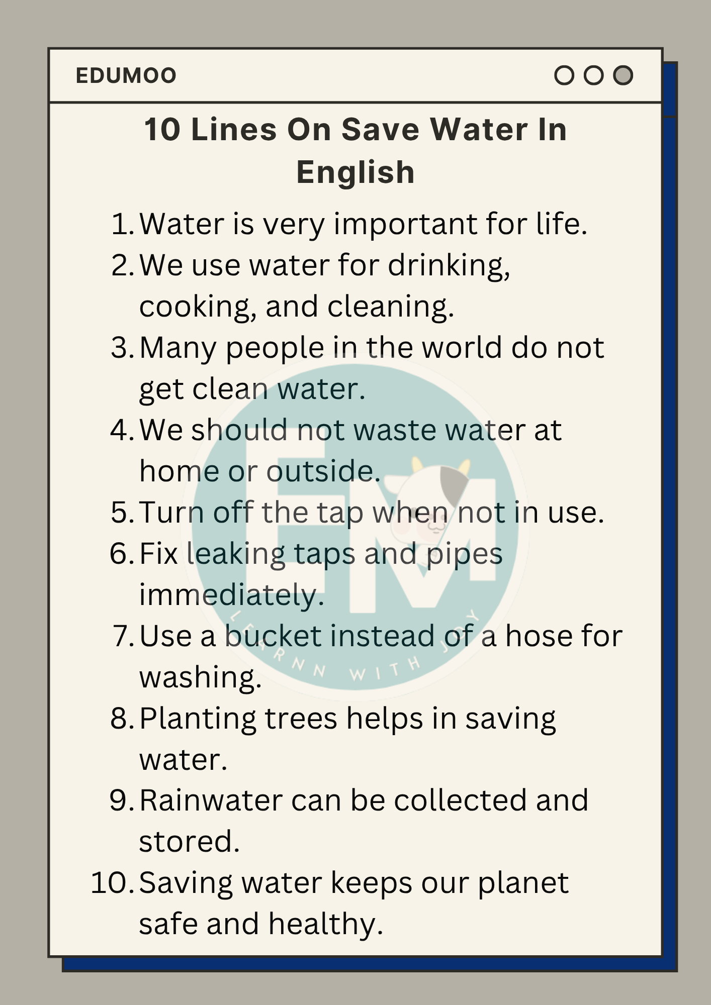 10 Lines On Save Water In English
