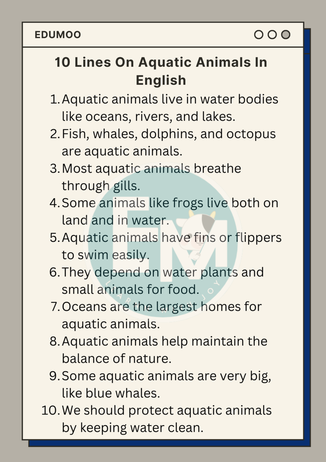 10 Lines On Aquatic Animals In English