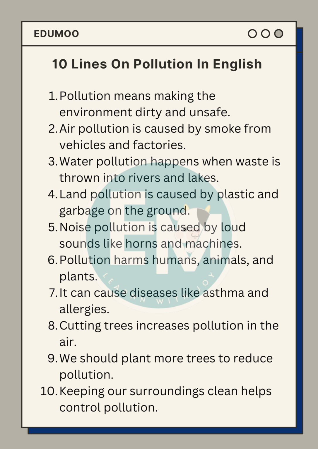 10 Lines On Pollution In English