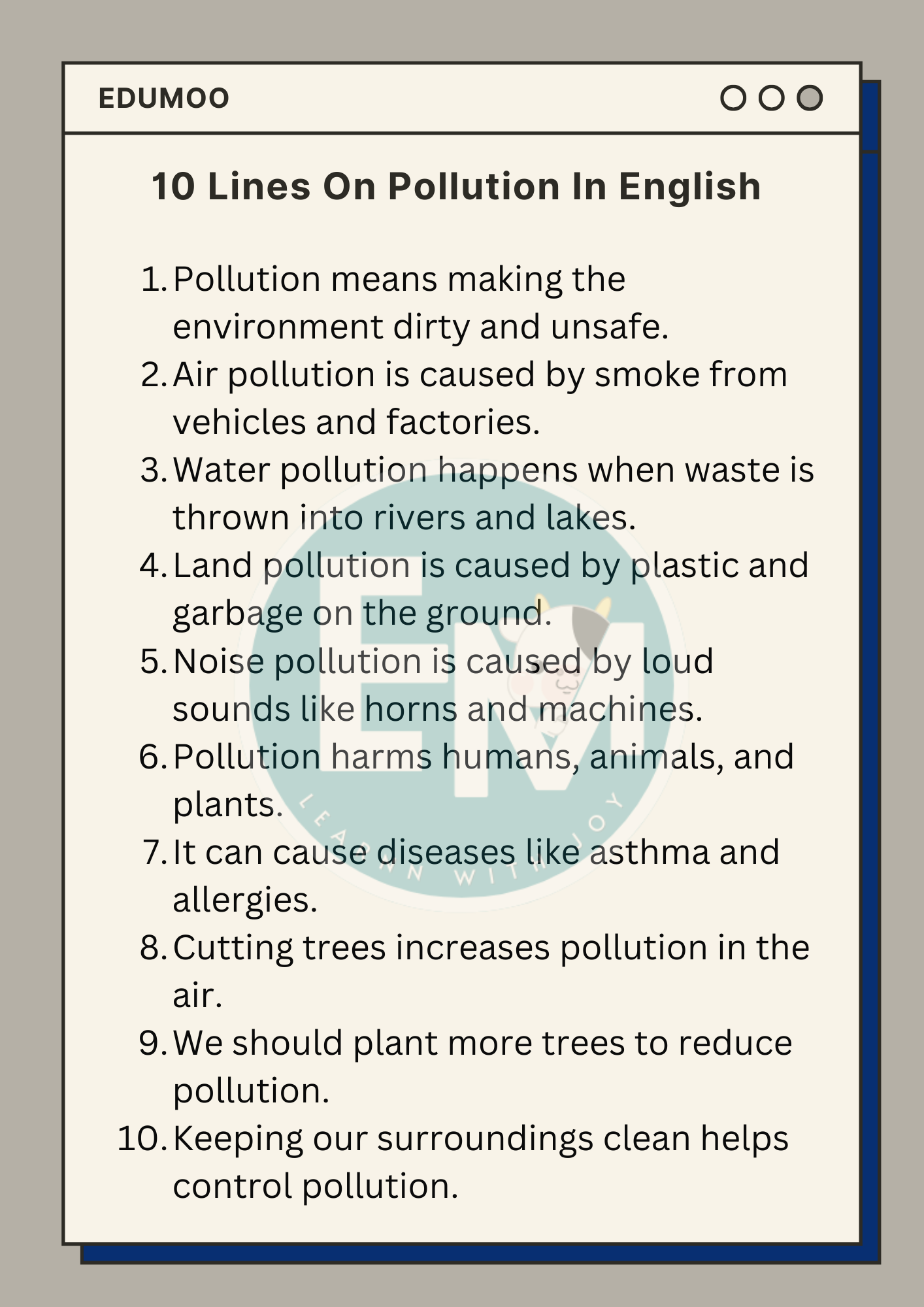 10 Lines On Pollution In English