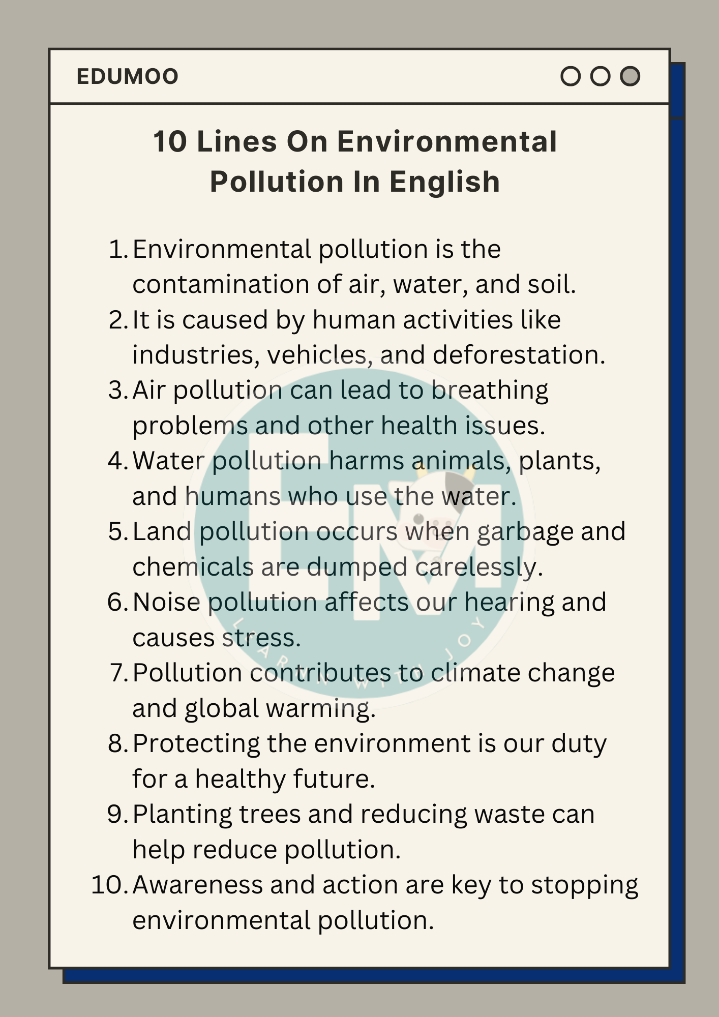 10 Lines On Environmental Pollution In English