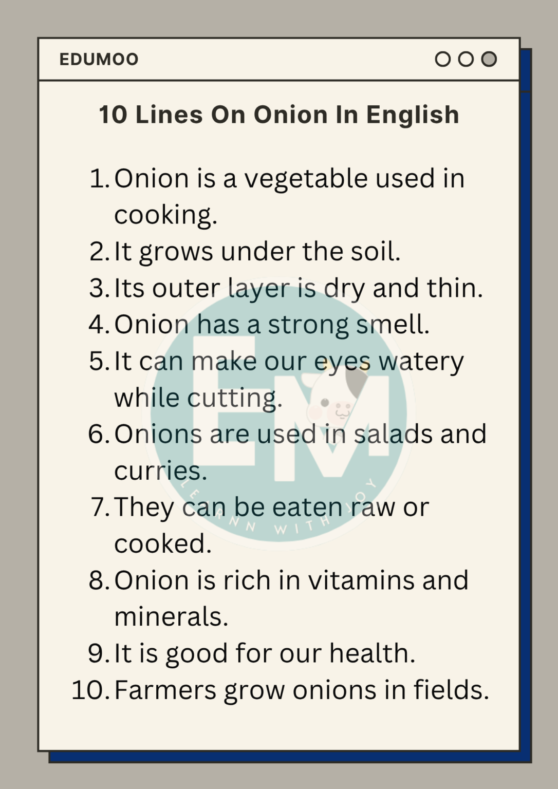 10 Lines On Onion In English
